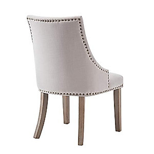 NOBPEINT Dining Chair Beige Fabric Leisure Padded Ring Chair, Nailed Trim, Set of 2