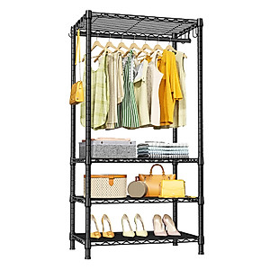 Ulif Portable Closets, 4 Tiers Garment Rack and Metal Clothes Organizer Wardrobe, Suitable for Bedroom, Apartment, Cloakroom, 25.6" W x 15.7" D x 73.2" H, Black