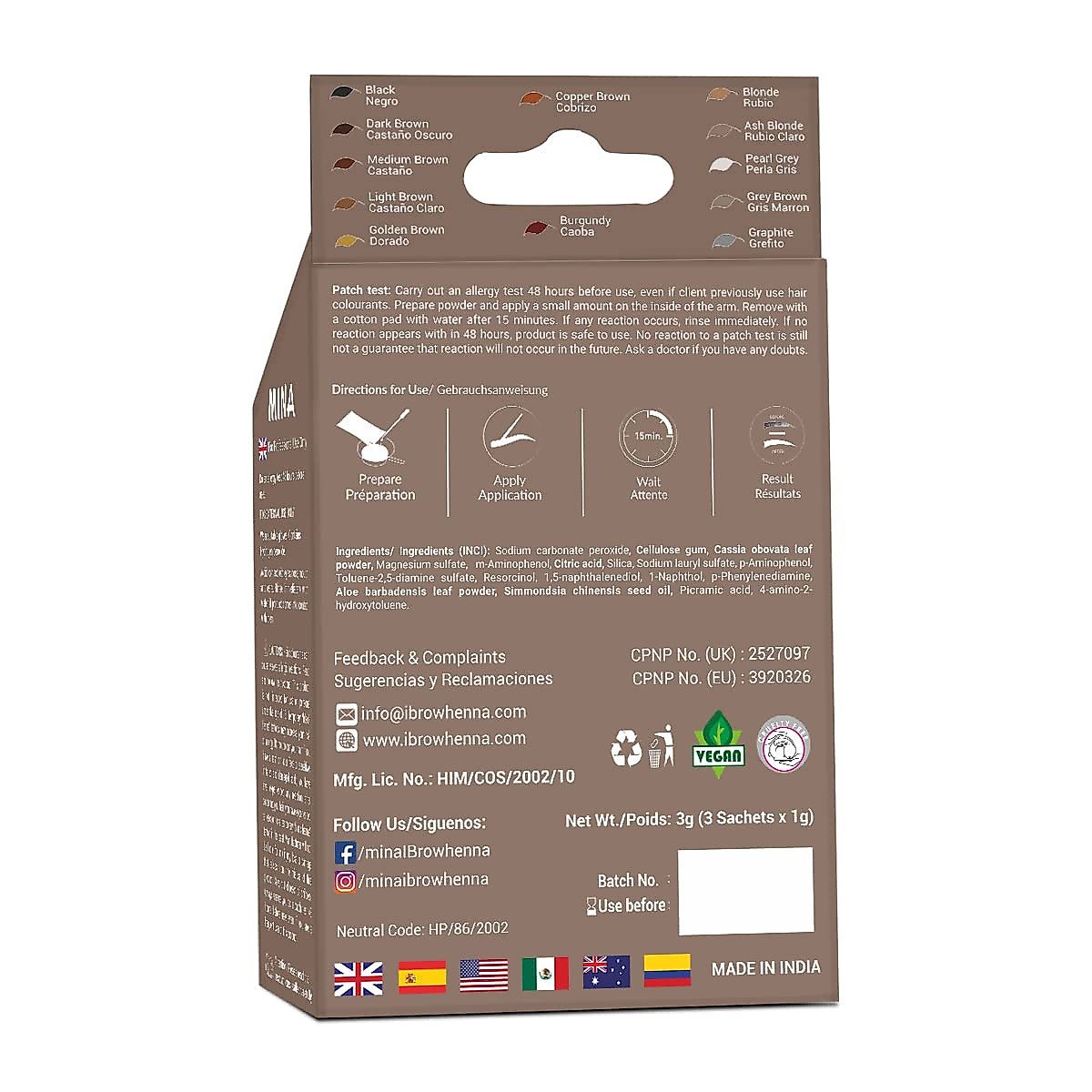 Mina ibrow Tint kit Ash Blond|Long Lasting Natural Spot coloring and Brow Tinting Powder, Water and Smudge Proof | No Ammonia, No Lead with 100% Gray Converge Upto 30 Application