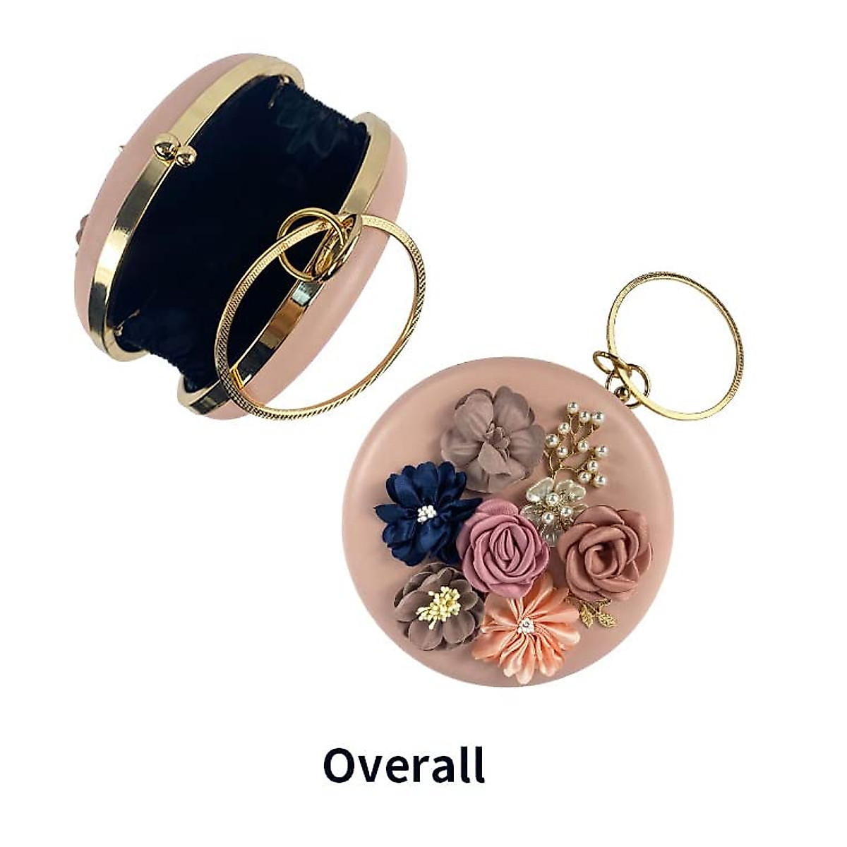 shiiriin | Women’s 3D Nude Pink Floral Clutch Purse Hand Bag | Handmade with Pearl | Bridal Wedding Daytime Evening Party (Nude Pink)