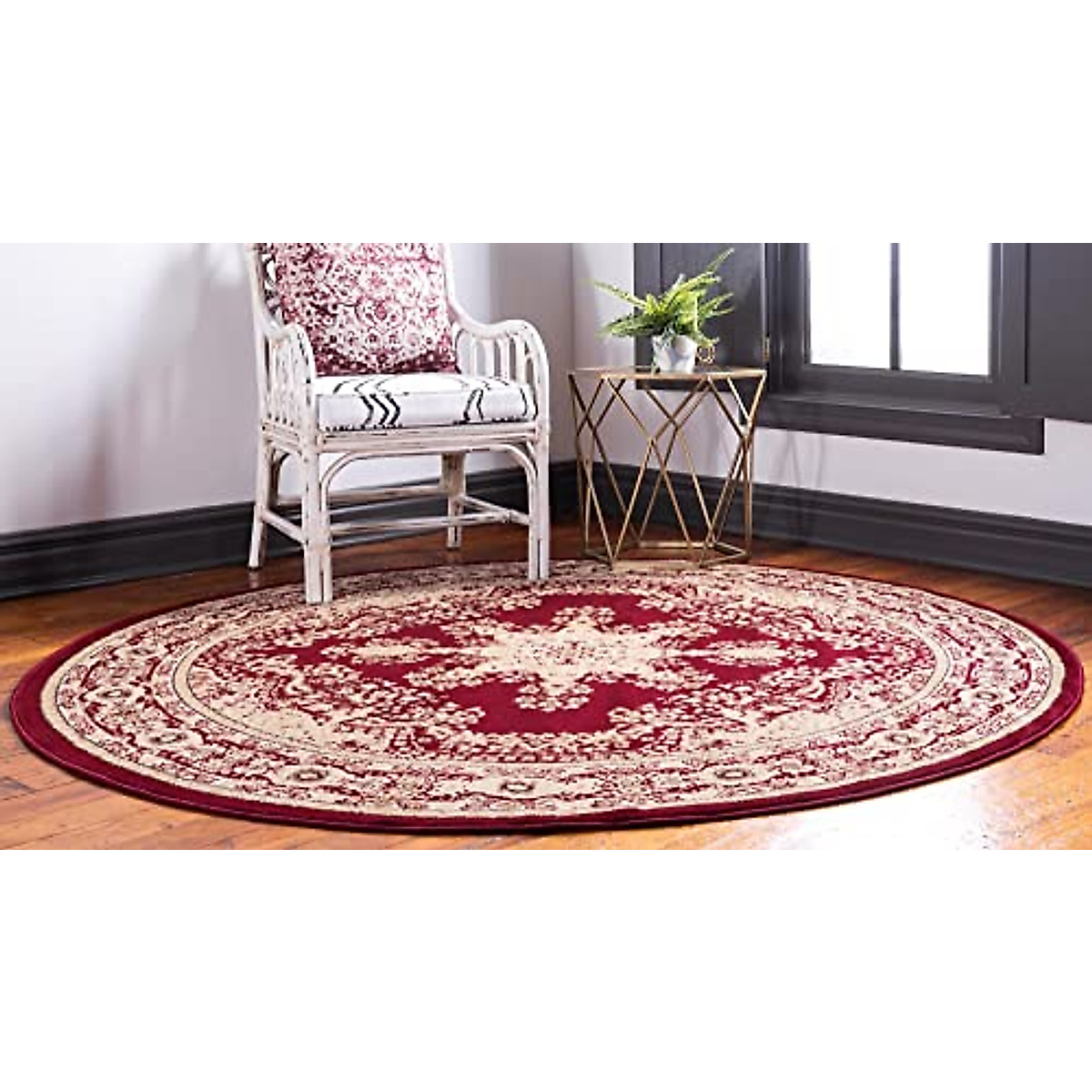 Unique Loom Versailles Collection Traditional Classic Border with Medallion Motif, Area Rug (6' 0 x 6' 0 Round, Burgundy/ Ivory)