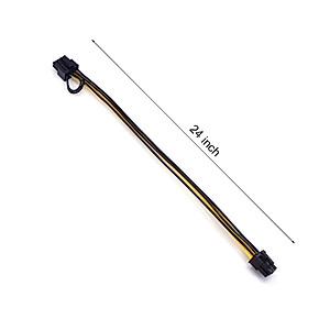 6 Pin Male to 8 Pin (6+2) Male PCIe Adapter Power Cable PCI Express Extension Cable (24 Inch)