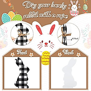 4 Pcs Easter Bunny Table Wooden Signs Bunny Shaped Farmhouse Decor Spring Bunny Wood Tabletop Easter Decorations Easter Bunny Dining Room Table Decor Sign Bunny Decor with Rope (Plain Black White)
