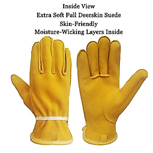 SKYDEER Full Premium Genuine Deerskin Leather Hi-Performance Utility Driver Work Gloves (SD2210/L, Unlined)