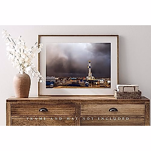 Oilfield Photography Print (Not Framed) Picture of Thunderstorm Passing Behind Drilling Rig on Stormy Day in Oklahoma Oil and Gas Wall Art Energy Decor (16" x 20")