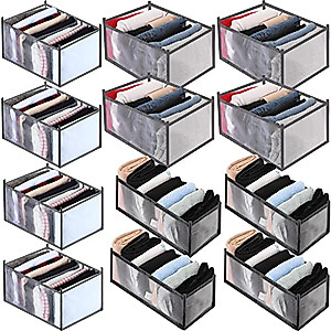 Boao PCS Wardrobe Clothes Organizer Foldable Drawer Organizers Gray Clothing Organizer Clothing Compartment Storage Box, 6/7/9/11 Grids (Upgraded:4Jeans+4Leggings+4Shirts)