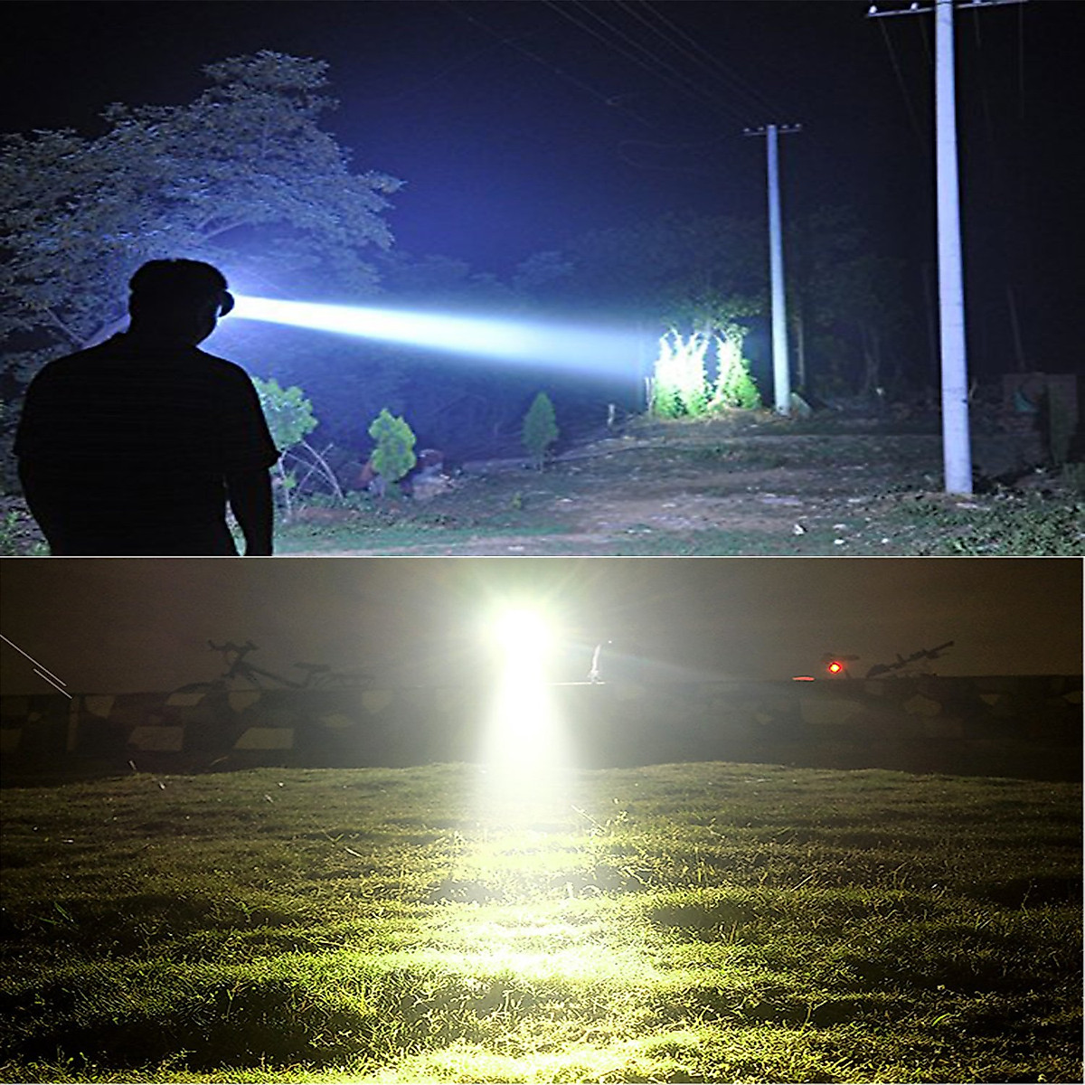 ODEAR Super Bright Headlamp Rechargeable LED Spotlight with Battery Powered Headlight for Garden Outdoor Camping Fishing (Large)