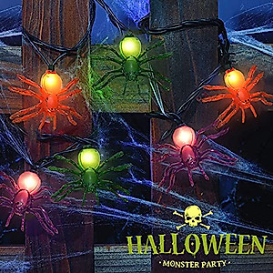 SUNSGNE Halloween Spider String Lights, 8.5Ft Halloween String Lights with 10 Spider Lights, Plug in Hanging Halloween String Lights for Halloween Party, Curtain, House, Garden, Yard, Halloween Decor