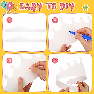 Jetec 50 Pcs White Paper Crowns Kids DIY Birthday Crowns for Classroom Birthday Party Hats Decorations Baby Shower Supplies (Cute)