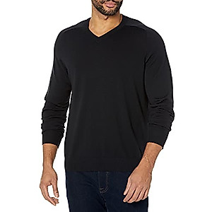 Amazon Aware Men's Regular-Fit Merino Wool V-Neck Sweater (Available in Tall), Black, X-Large
