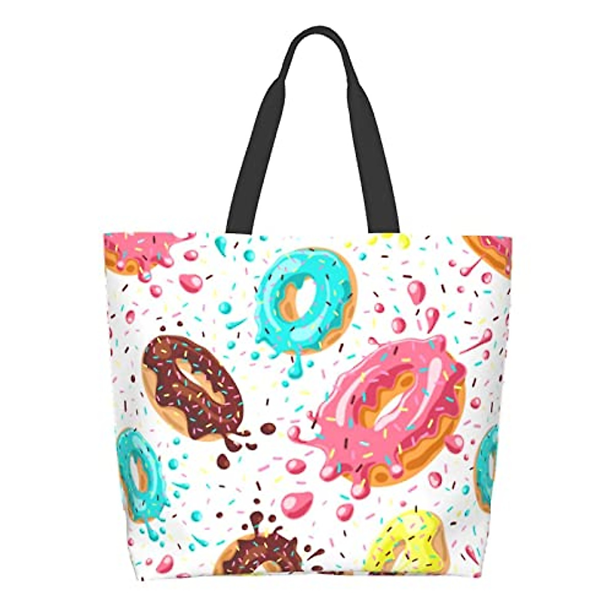 Donut Print Tote Bag Shoulder Bag for Women 19.7x15.7Inch