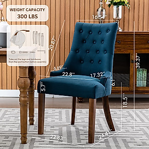 COLAMY Wingback Upholstered Dining Chairs Set of 6, Fabric Side Dining Room Chairs with Tufted Button, Living Room Chairs for Home Kitchen- Dark Blue