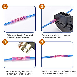 Heat Shrink Butt Wire Connectors, 200 Pcs Red 22-16 AWG Insulated Waterproof Electrical Wire Connectors Automotive Marine Wire Crimp Terminals Butt Splices for Boat, Car