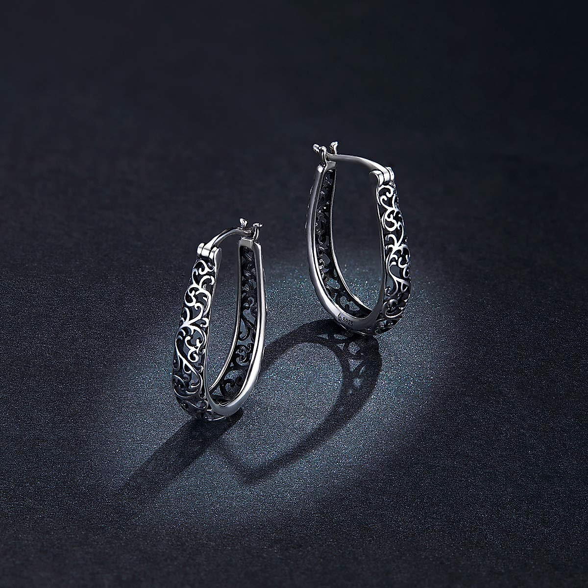 BISAER 925 Sterling Silver Huggie Hoop Earrings Filigree Hoop Earrings for Women Hypoallergenic Jewelry