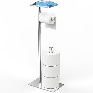 CISILY Silver Stainless Steel Toilet Paper Holder Stand with Phone Shelf, Bathroom Toliet Decor Decoration. Tissue Paper Roll Holder Free Standing Storage, Rv Accessories