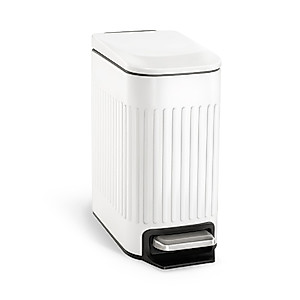 Cesun Bathroom Trash Can with Lid, 1.6 Gallon Small Metal Garbage Can with Foot Pedal, Slim Waste Basket for Bathroom, Office, Bedroom, Laundry, White