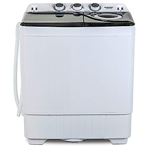 KUPPET Compact Twin Tub Portable Mini Washing Machine 26lbs Capacity, Washer(18lbs)&Spiner(8lbs)/Built-in Drain Pump/Semi-Automatic (White&Gray)