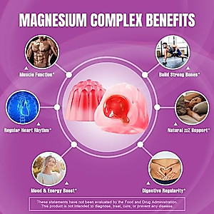 Sugar-Free Magnesium Filled Gummies 400mg - 5 Highly-Absorbable Forms (Mg Glycinate, Taurate, Malate & More) - w/Potassium, Zinc, Vitamin D3 & B6 25mg - Supports Muscles, Bones, Mood & Energy, 60Cts