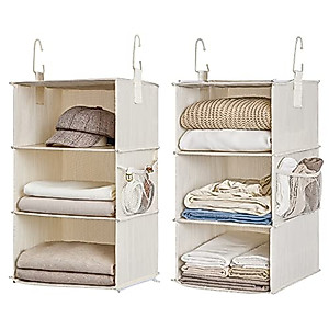 StorageWorks 6-Shelf Hanging Closet Organizers, Two 3-Shelf Separable Closet Hanging Shelves, 12" D x 12" W x 48 3⁄4" H, Mixing of Beige, White & Ivory