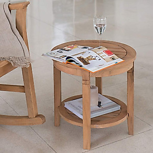 Cambridge Casual Superior Indonesian Teak Arie Outdoor Round Side Table, Natural Teak