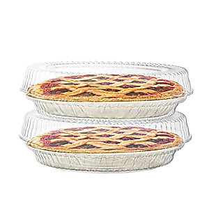 Supellectilem 9" Plastic Disposable Pie Containers with Hinged Locking Lids | 5 Round Pie Keepers/Flan Containers for Transport