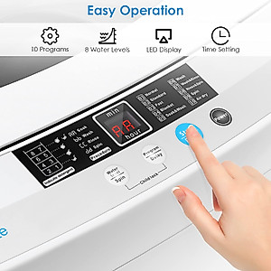 Casart Washing Machine Portable Compact 9.92lbs Capacity Full-Automatic W/Drain Pump,10 programs 8 Water Level 1.34 Cu.ft Cloth Washer and Spinner