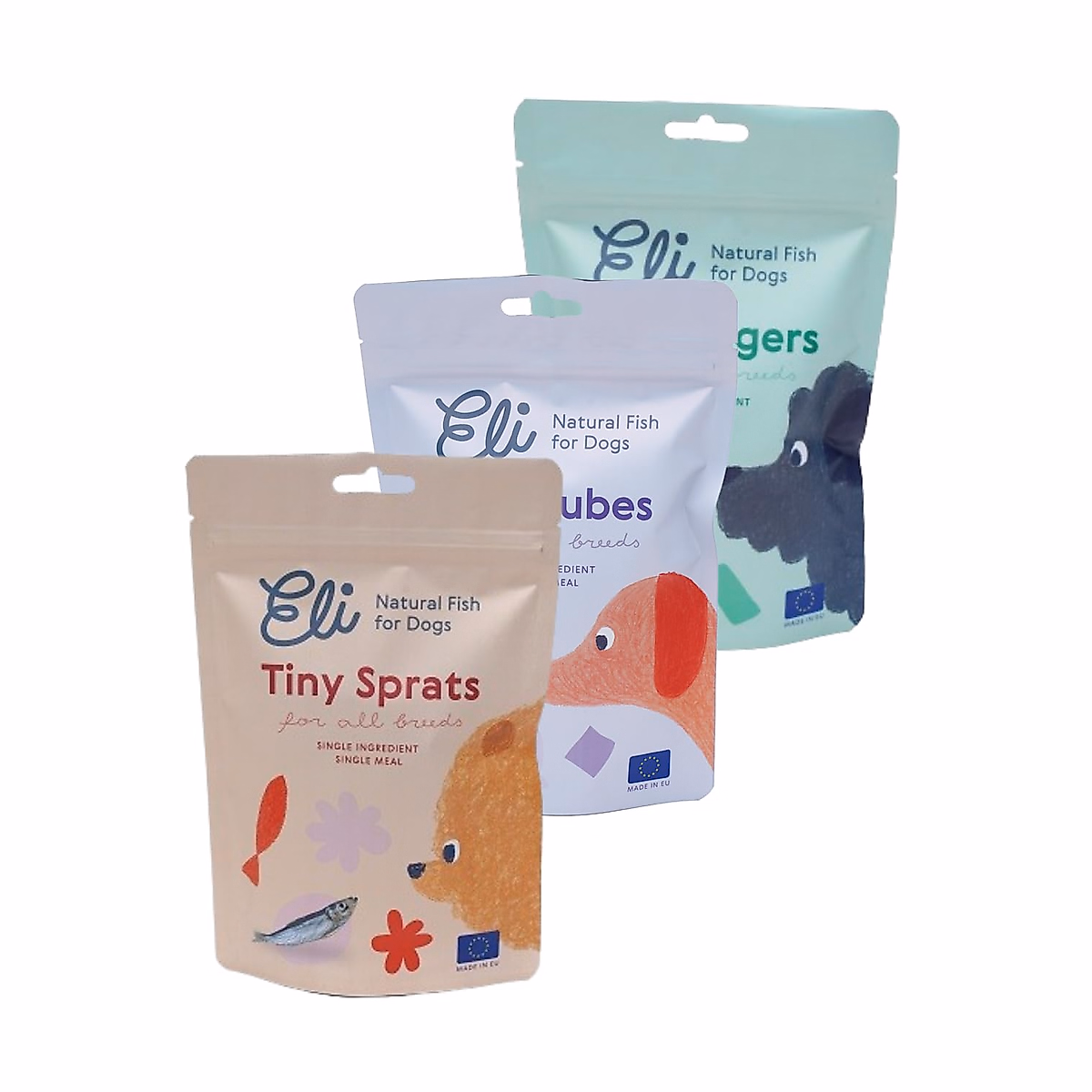 Eli Natural Fish Mix 3 Pack - Naturals Premium Dog Treats, Cod Skin Dental Treats, Rich in Protein & Omega 3, Low in Fat, Grain Free, Single Ingredient, Hypoallergenic, Gluten Free, Baltic Sprats