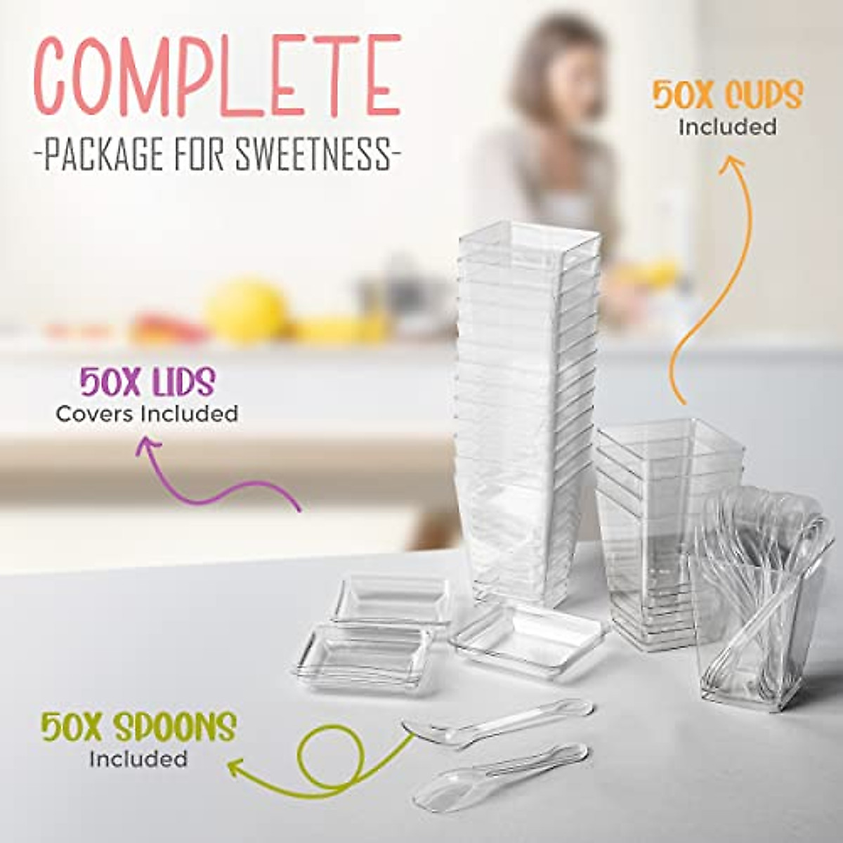 50pack 5oz Clear Plastic Dessert Cups With Lids And Spoons - Mini Parfait Cups With Lids - Appetizer Cups For Parties Small Dessert Cups With Spoons (50 Cups + 50 Lids + 50 Spoons)