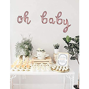 Cursive OH Baby Rose Gold Letter Foil Mylar Balloons Banner Birthdays Party Decorations Supplies Small 16 Inch Baby Shower