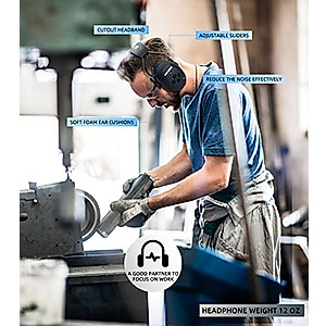 Hocazor HZ07 Upgrade Bluetooth 5.3 Hearing Protection - NRR 25dB Noise Cancelling Earmuffs 40 Hours+ Playing Time with 1500mAh Rechargeable Battery for Mowing, Workshops, Black