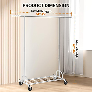 Rengue Clothing Rack Rolling Clothes Racks for Hanging Clothes, Heavy Duty Garment Rack Holds 450LBS, Portable Collapsible Clothes Racks with Wheels for Closet Bedroom Laundry Room