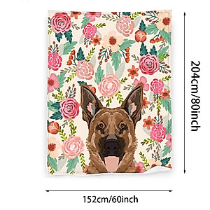Trendy German Shepherd Dog Flowers Blanket Soft Fleece Throw Blanket Cozy Fuzzy Warm Flannel Blankets for Women Men for Couch Bed Sofa All Season Gift