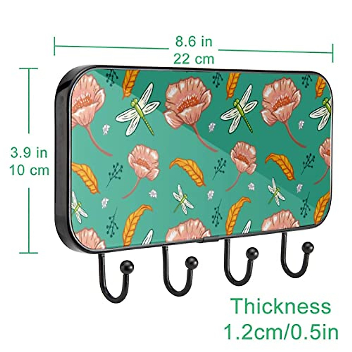 Adhesive Hooks Towel Hooks, Wall Hooks Stick on Bathroom/Kitchen/Bedroom Botanical Flowers Leaves Dragonfly