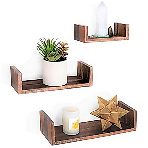 Under.Stated U Shaped Floating Wall Shelves - Rustic MDF with PVC Wall Mounted Display Rack | Multi-Purpose Hanging Shelves Set of 3 (Rustic Brown)