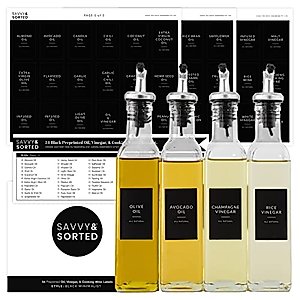 Black Oil Bottle Labels Stickers - 54 Pantry Labels for Vinegar & Oil Dispenser Bottles Condiment Labels - Oil Jar Labels Pantry Stickers - Kitchen Stickers Waterproof Oil Bottle Labels Stickers