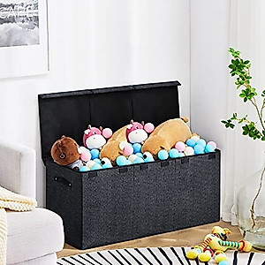 YOUDENOVA Toy Box Chest Storage Organizer, Extra Large kids Toy Box, 40 Inch Collapsible Toy Bin for Boys Girls, Toy Chest with Double Flip-Top Lid for Nursery, Playroom, Closet (Black)