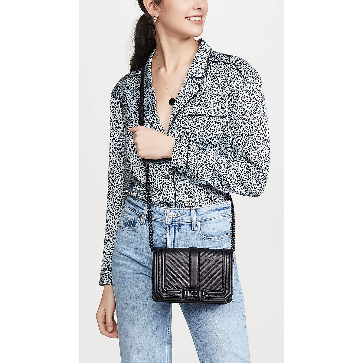 Rebecca Minkoff womens Chevron Quilted Love Crossbody Handbag, Black, One Size US