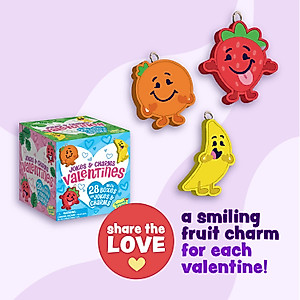Peaceable Kingdom Valentines Cards for Kids Classroom, Set of 28 Valentines Day Gifts - Silly Jokes with Fruit Charms