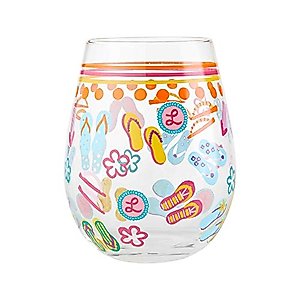 Enesco Designs by Lolita Flip Flops, 20 Ounce, Multicolor Stemless Wine Glass, 1 Count (Pack of 1)