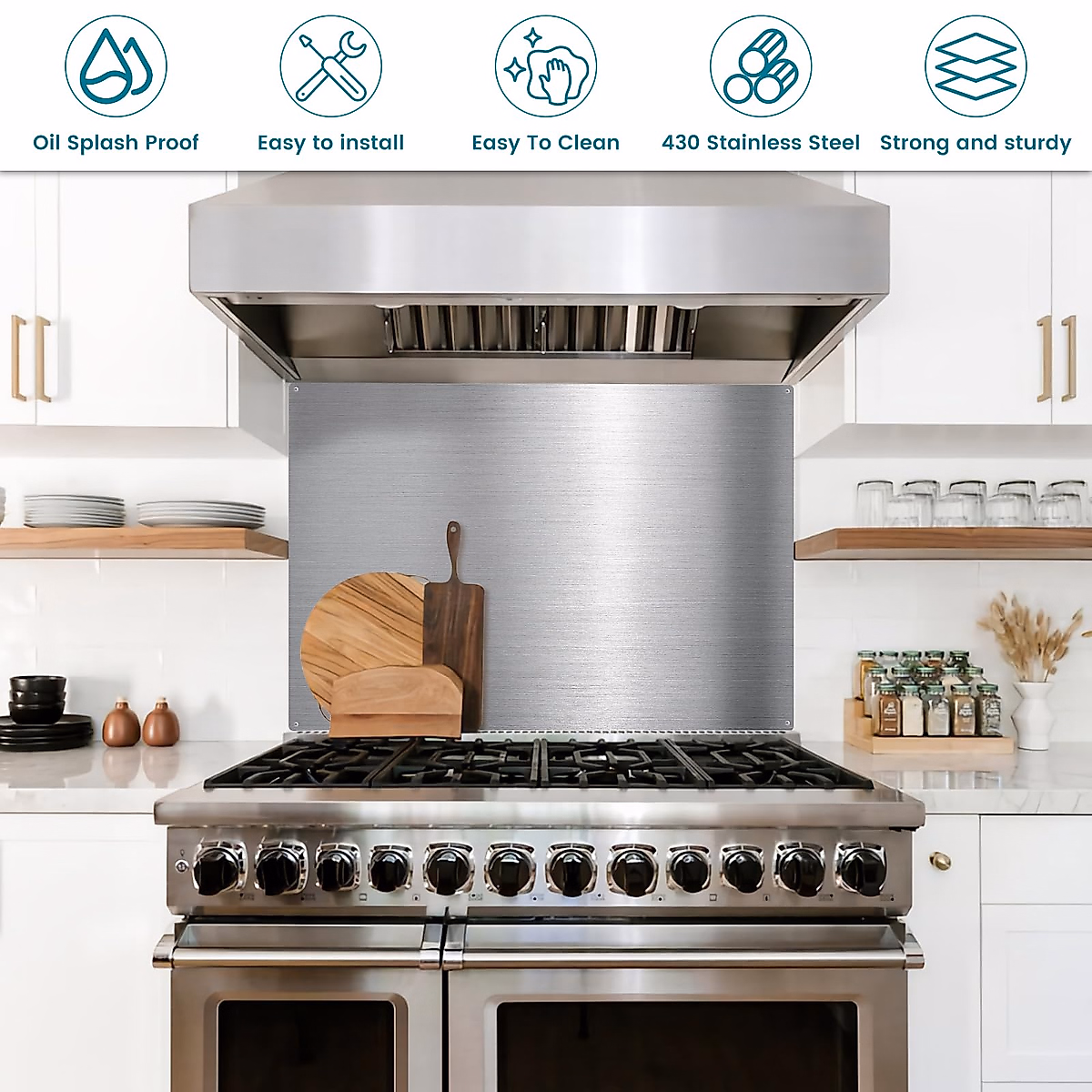 30" x 24" Stainless Steel Backsplash - Stove Backsplash Protector with Ultra Flat and Flushed Metal Back splash for Kitchen - Quick Install Kitchen Stove Panel