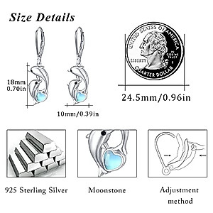 Dolphin Earrings,Sterling Silver Double Dolphin with Blue Heart Moonstone Hoop Earrings,Ocean Nautical Animal Sailor Drop Earrings for Sensitive Ears Jewelry Gift for Best Friend, Metal, crystal
