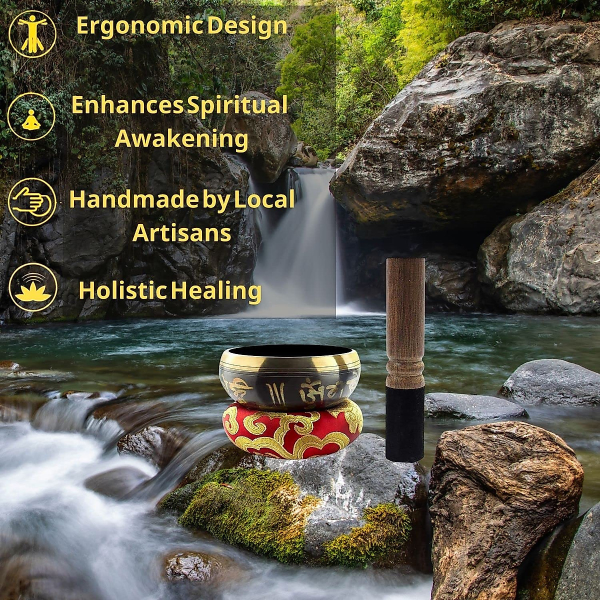 AITREASURE Tibetan Singing Bowl Set with Mallet & Cushion- Meditation Sound Bowl for Chakra Healing, Yoga, Zen Garden(4inch)