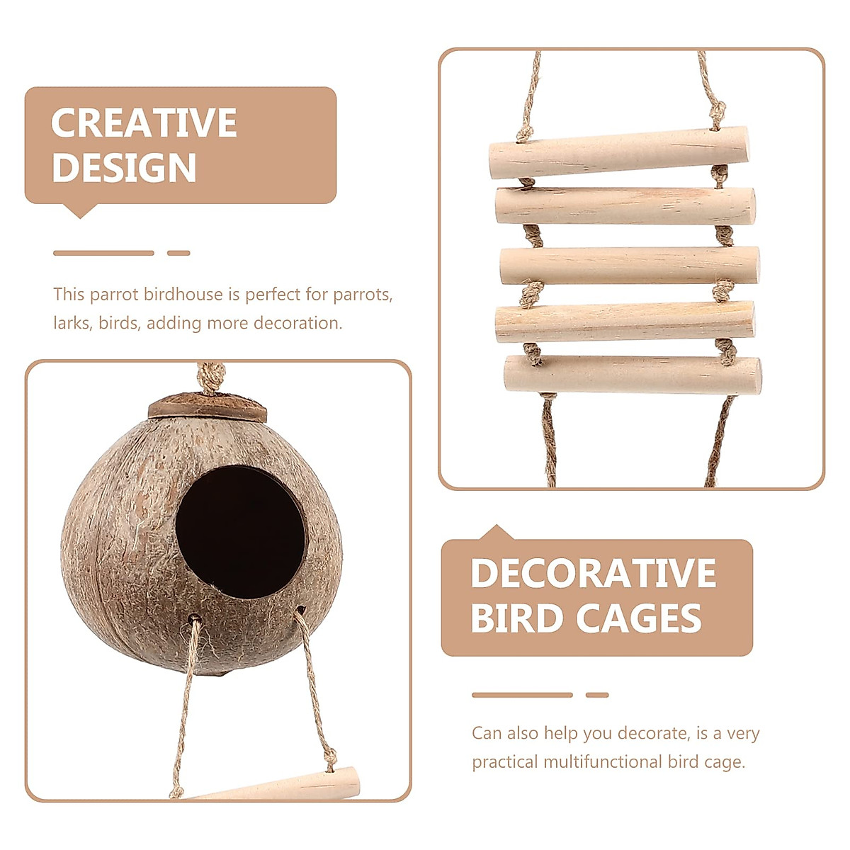 Ipetboom 1 Set Bird Nest Parrot Nest Parrot Bird House Parrot Birdcage Sleeping Bird Bed Decorative Bird House Coconuts Shell Birdcage Decorative Birdcage Resting Bird House Resting Nest