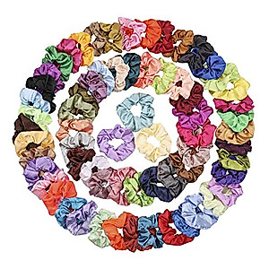 ZZICEN Satin Scrunchies 60 Colors Silk Scrunchies Hair Elastics Scrunchies Hair Bands Ties for Women Girls