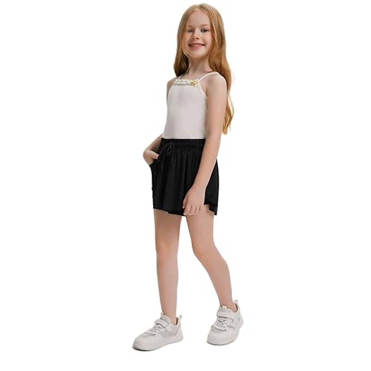 3 Pack Girls Flowy Shorts with Pockets 2 in 1 Youth Teen Kids Athletic Skirts Running Sports Dance Skort Size 6 Set 01