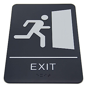 Black & White ADA Exit Sign with Braille-9" x 6"