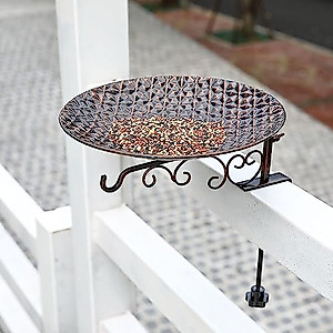 Jemeni Deck Mounted Bird Bath W/Hook, Bird Baths for Outdoors Garden Patio Deck Decoration