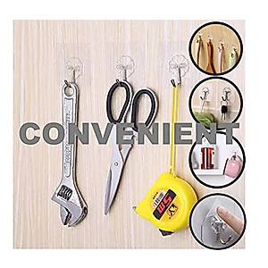 QUALIALL Adhesive Hooks, 20 Packs, 33lbs/15kg Premium Heavy Duty Wall Ceiling Hooks for Hanging, Damage Free, Clear Sticky Hanger for Kitchen, Bathroom Shower Outdoor Use.