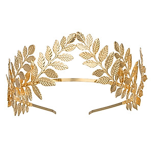 SWEETV Goddess Crown Bridal Headband Leaf Tiara Wedding Headpiece Gold Costume Accessories Greek Bridesmaid Prom Festival Hair Accessories Queen Crown Wedding Hair Piece for Women and Girls