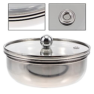 Cabilock Stainless Steel Bowl with Glass Cover Lid Insulated Large Capacity Steamed Rice Bowl Soup Bowl Mixing Bowl for Salad Noodles Pasta Milk Can